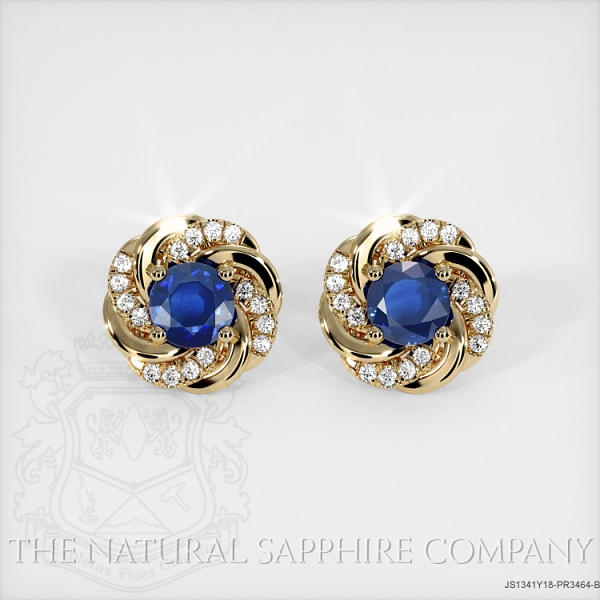 Blue Sapphire Earrings Round 3.06 Ct. 18K Yellow Gold