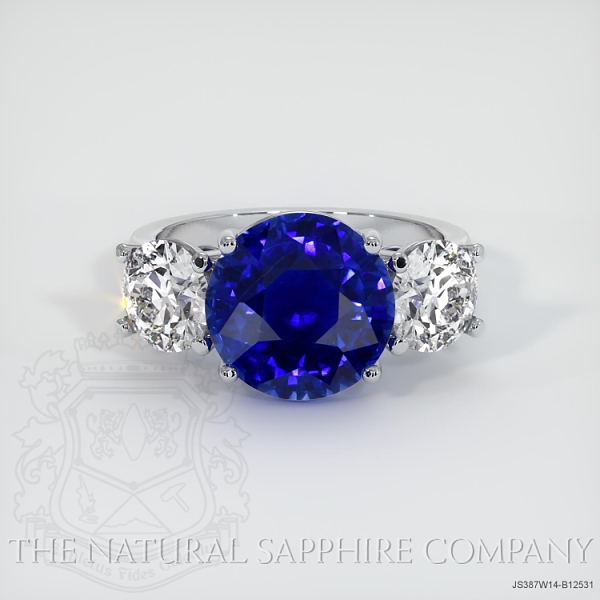 Blue Sapphire Ring Round 5.19 Ct. 14K White Gold